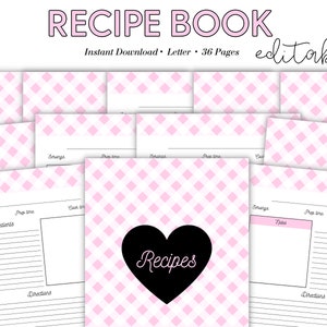 Editable Recipe Book, Editable Recipe Binder, Recipe Cookbook, Recipe ...