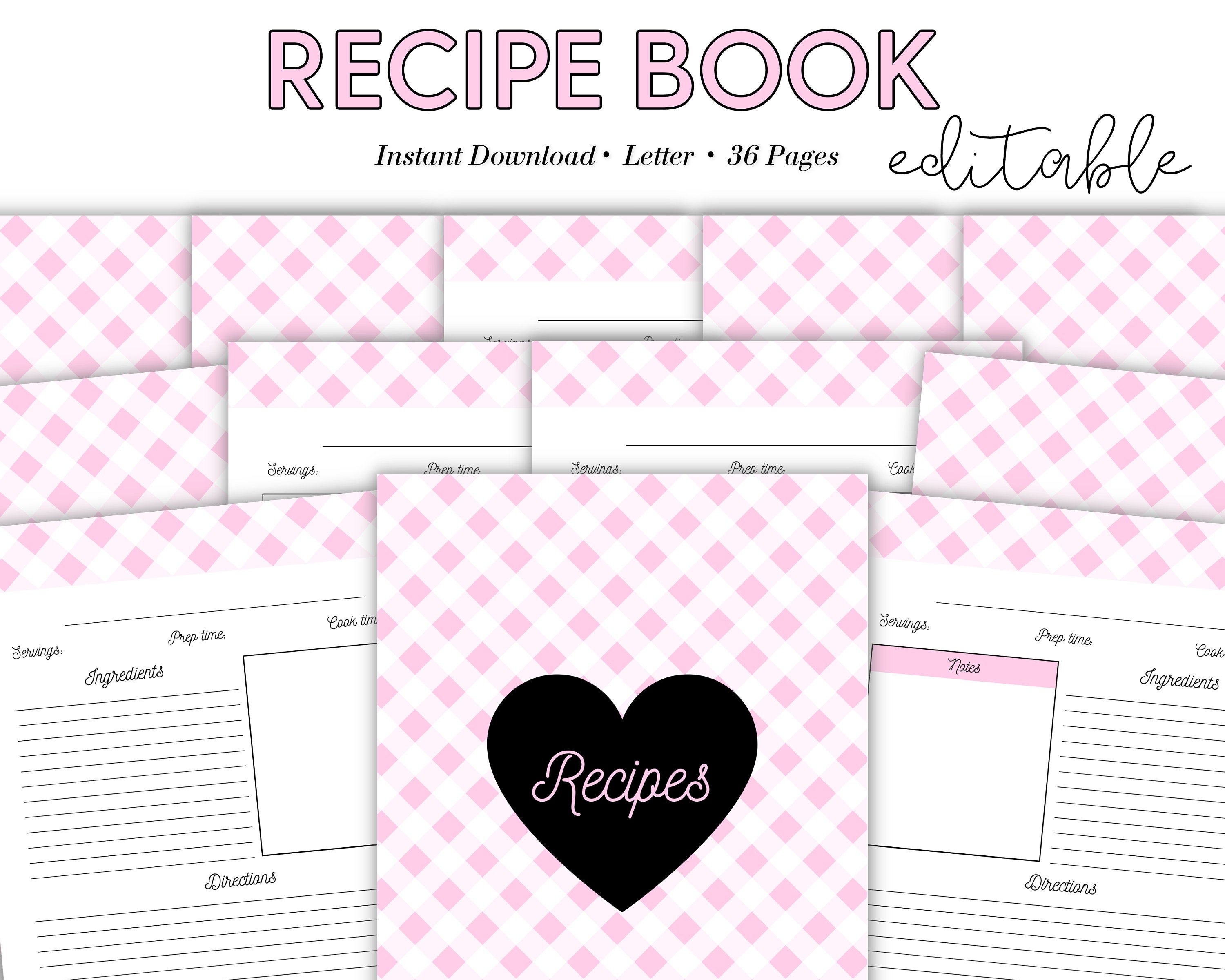 Editable Recipe Book, Editable Recipe Binder, Recipe Cookbook, Recipe ...
