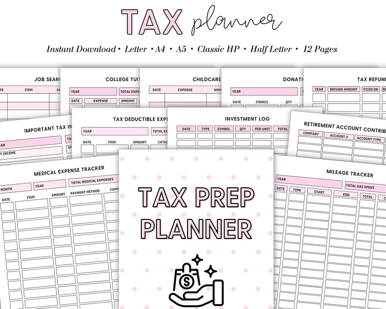 Tax Season, Tax Binder, Job Search Tracker, Job Expense Tracker, Tax ...