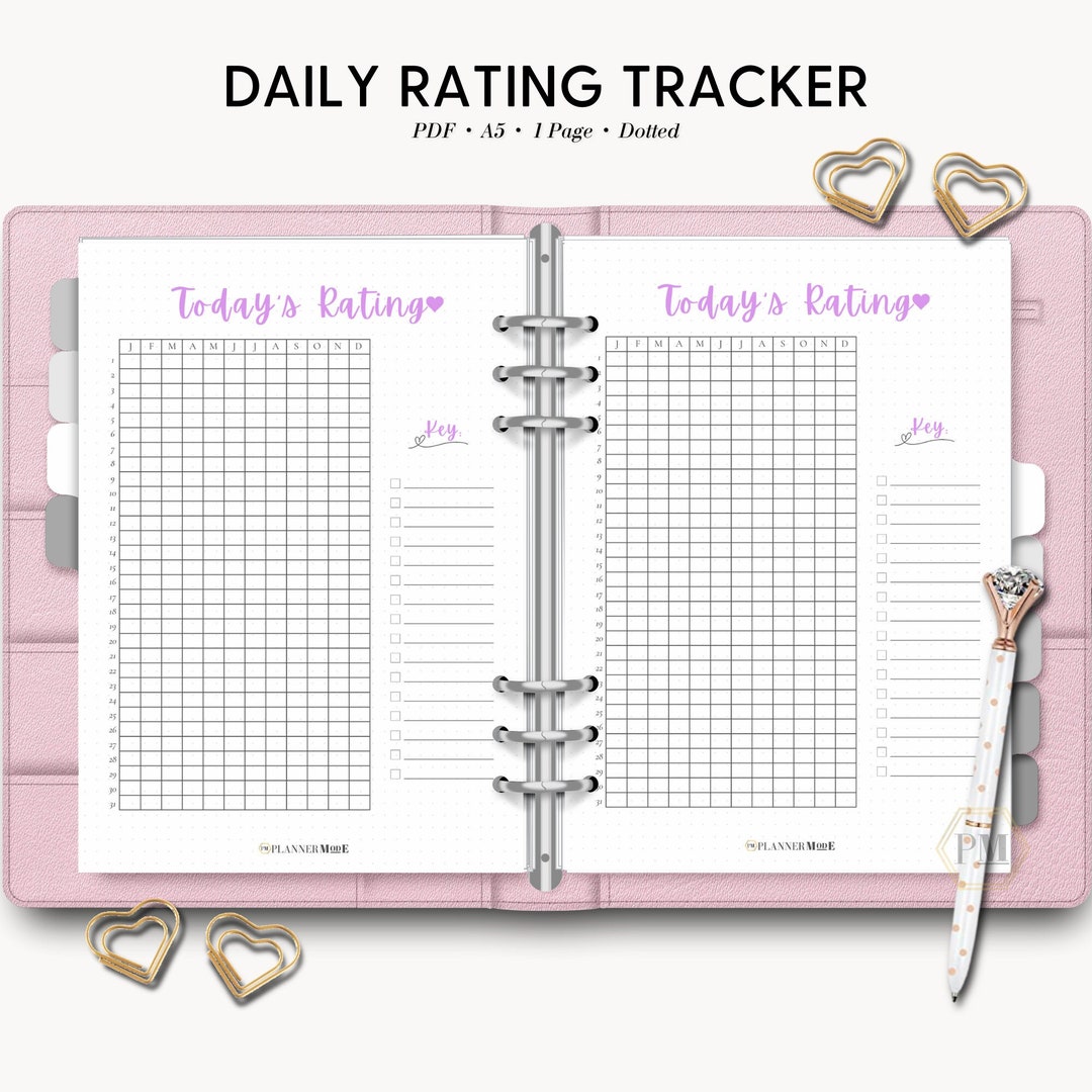 Daily Rating, Rate My Day, Mood Tracker, Daily Overview, Printable A5 ...