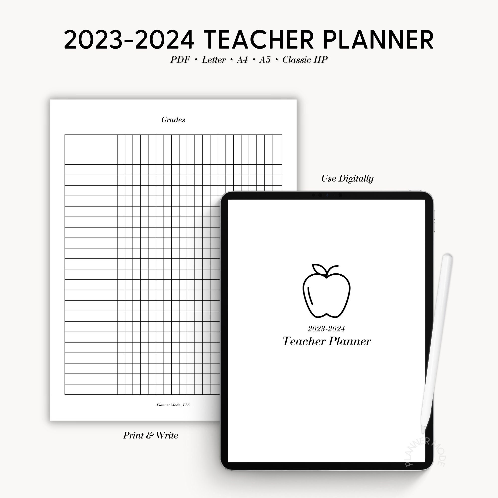Teacher Planner, Teacher Gradebook, 2023 2024 Teacher Planner Printable ...