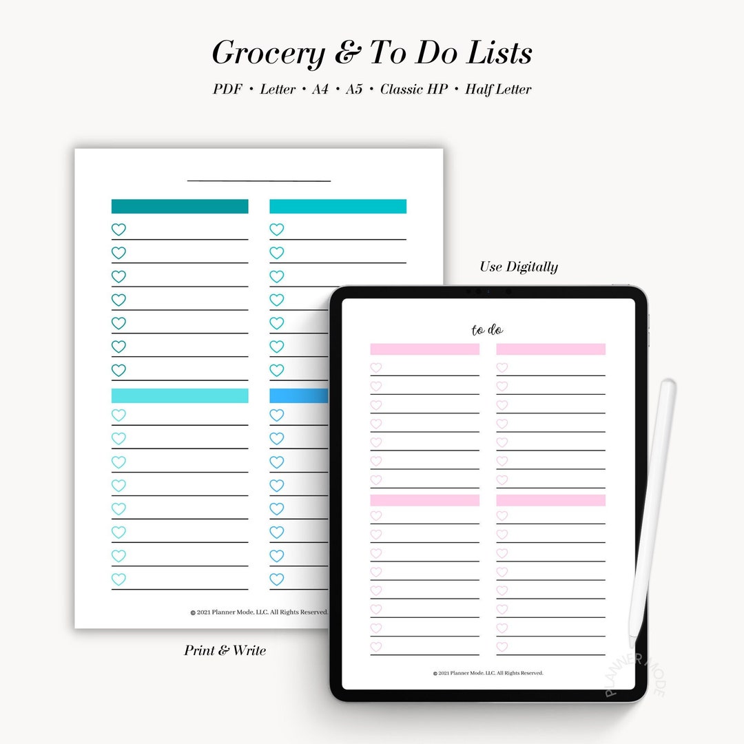 To Do List Ipad to Do List Shopping List Daily to Do List - Etsy