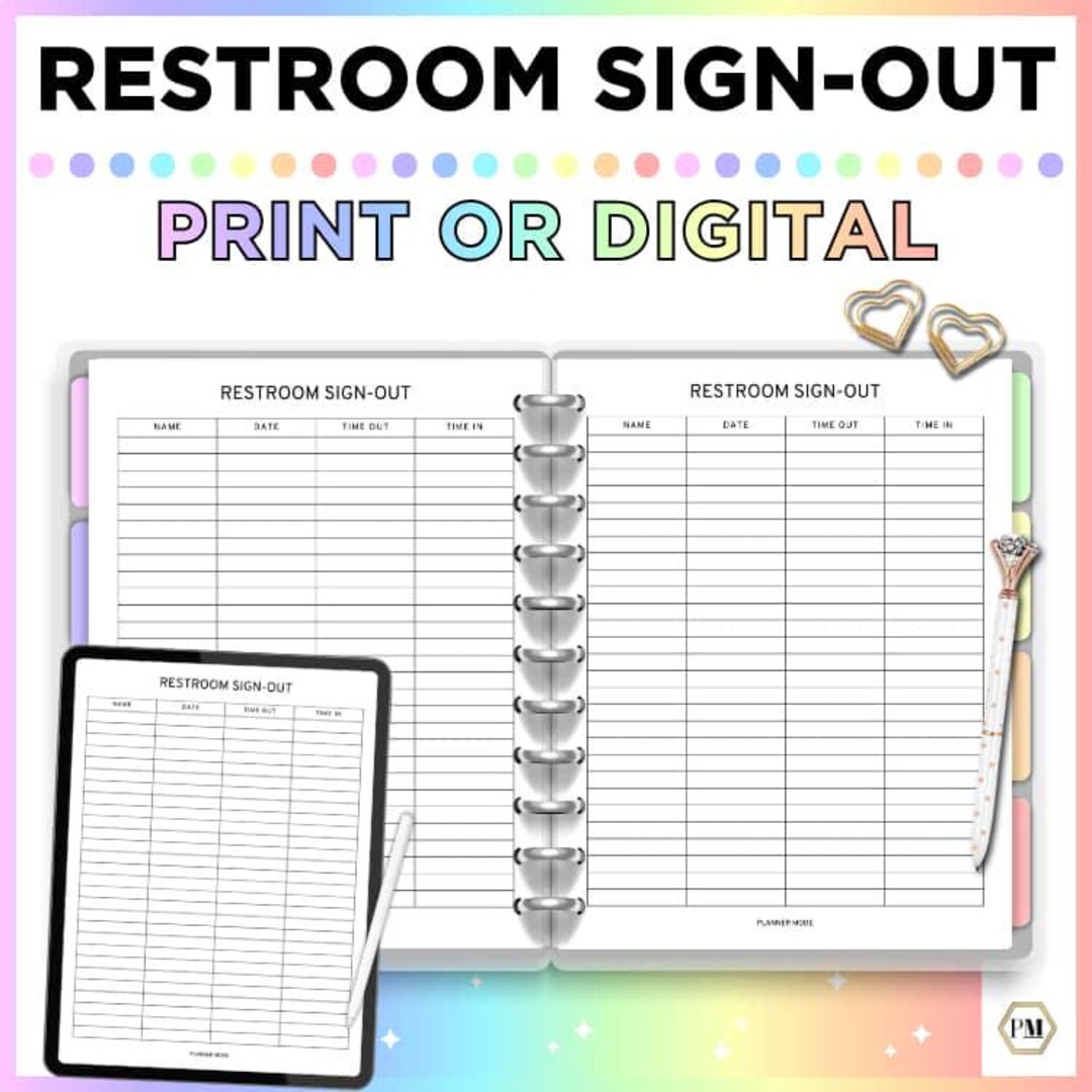 Restroom Sign Out, Bathroom Sign Out Sheet, Classroom Log (digital ...