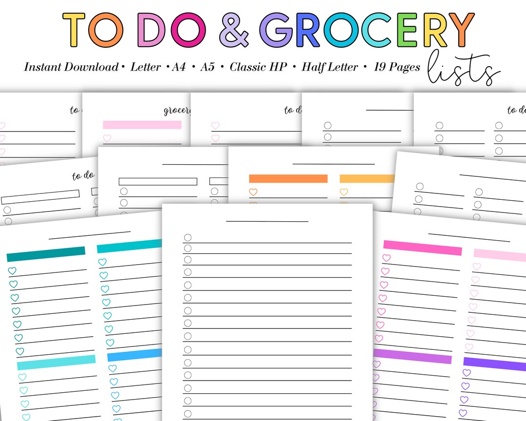 Printable to Do & Grocery List Bundle (digital Download) - Etsy