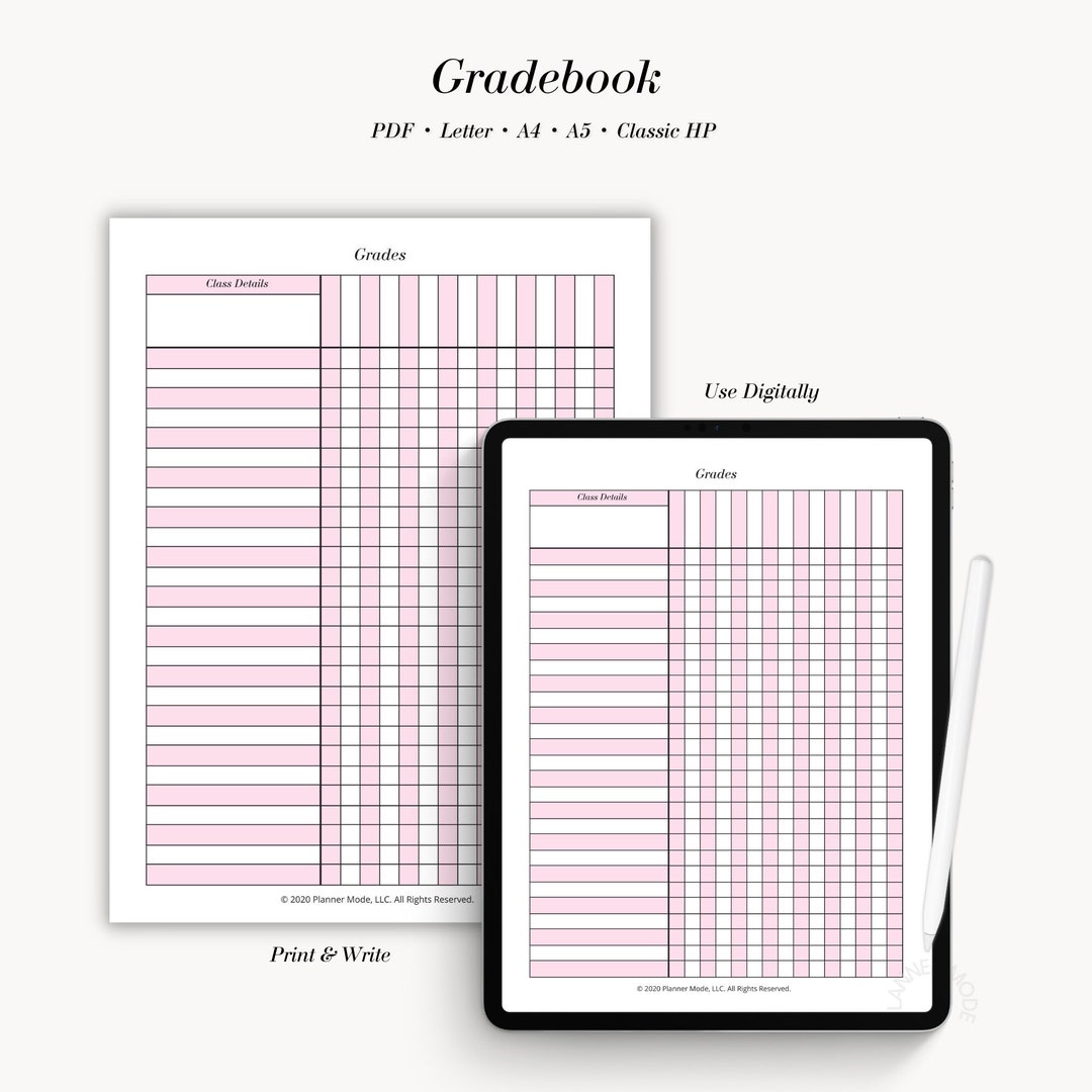 Printable Grade Book, Teacher Grading System, Grade Tracker, Digital ...