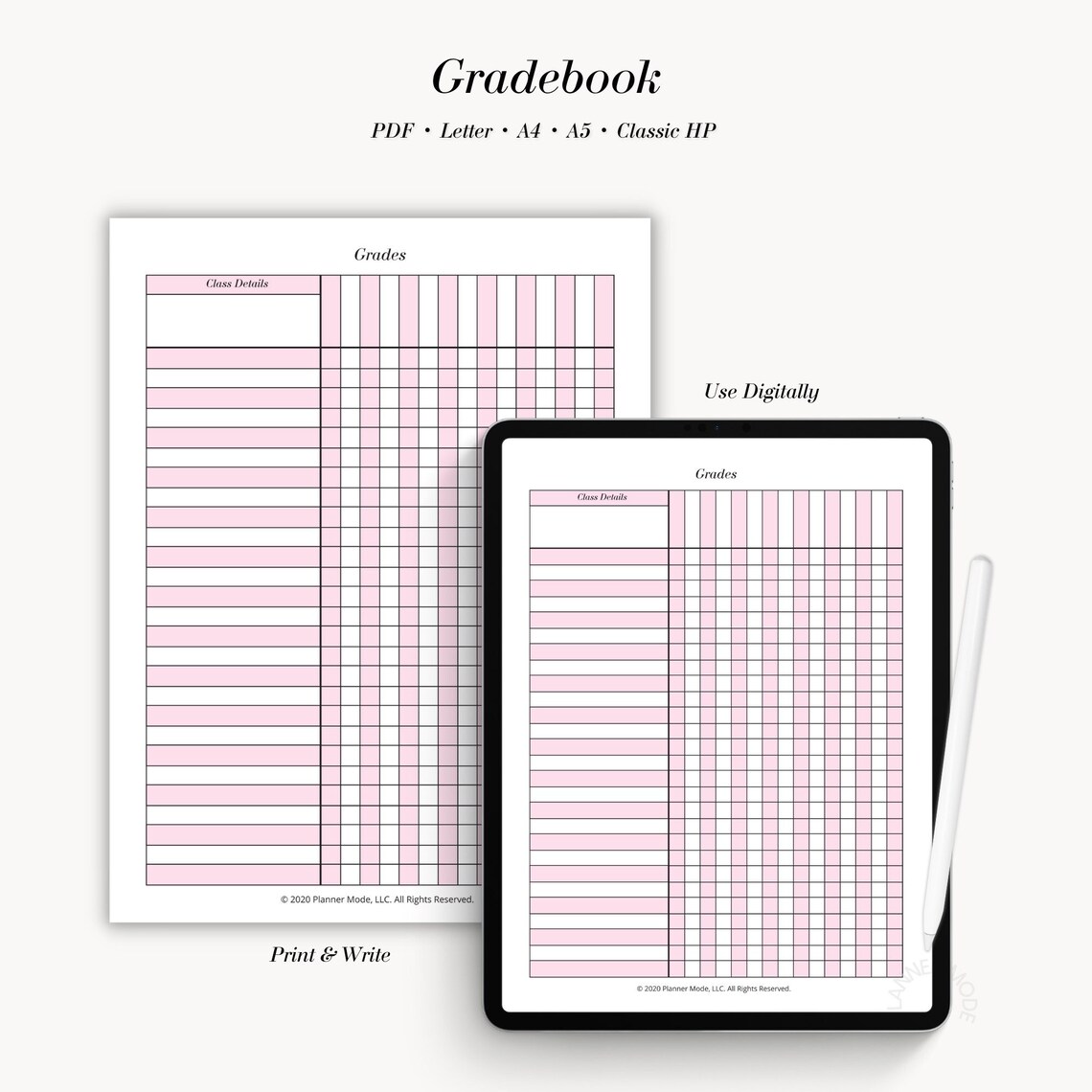 Printable Grade Book, Teacher Grading System, Grade Tracker, Digital ...