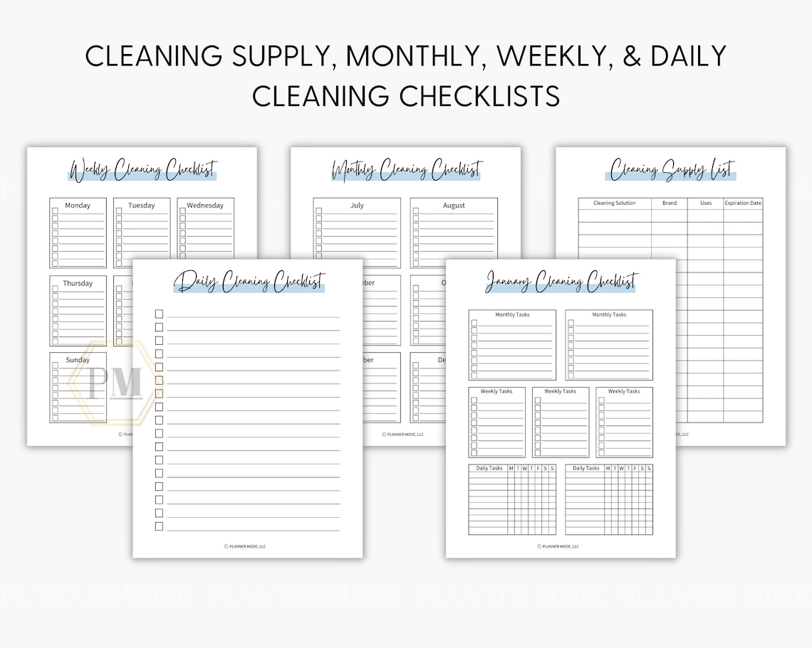 Monthly Cleaning Planner Weekly Cleaning Checklist Cleaning - Etsy