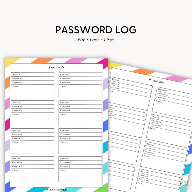 Password Log, Password Keeper, Printable Password Tracker, Website ...