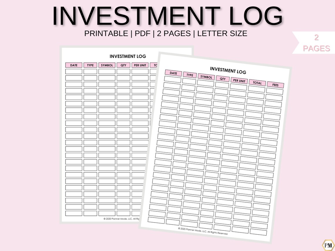 Investment Log Investment Tracker Investment Planner | Etsy