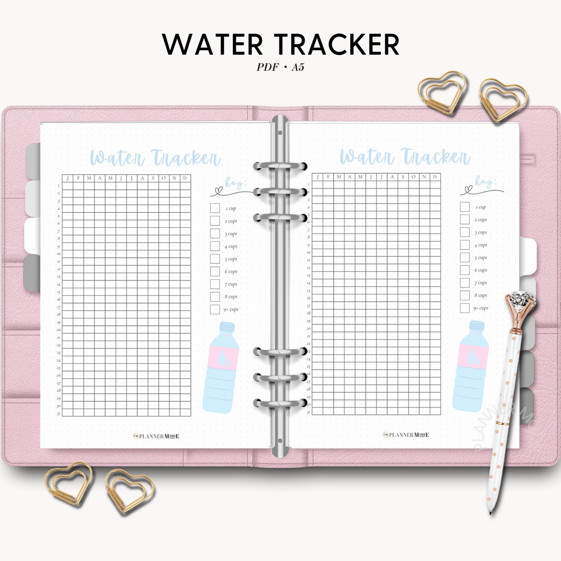 Water Tracker, Daily Water Intake, Water Log, Hydration Log, A5 Dot ...