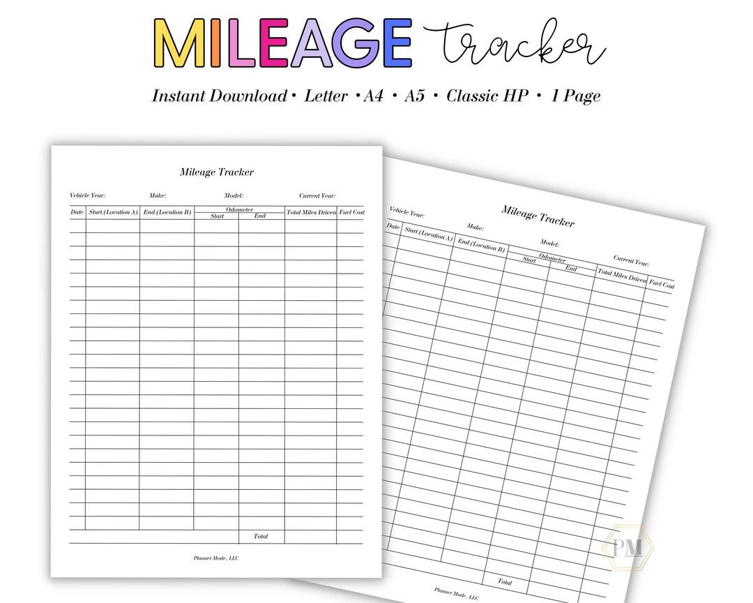 Printable Mileage Tracker: Fuel Cost, Trip Log (letter, A4, A5, HP ...