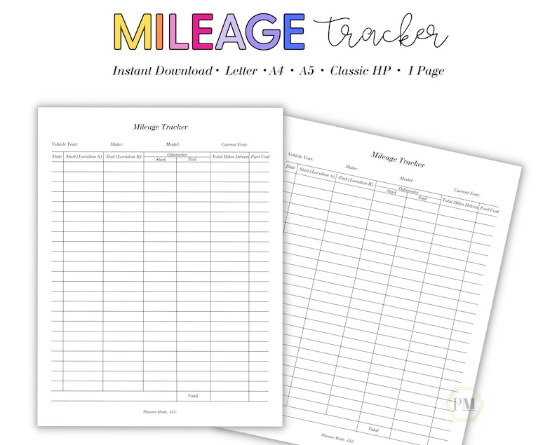 Printable Mileage Tracker, Mileage Log for Taxes and Business, Gas Log ...