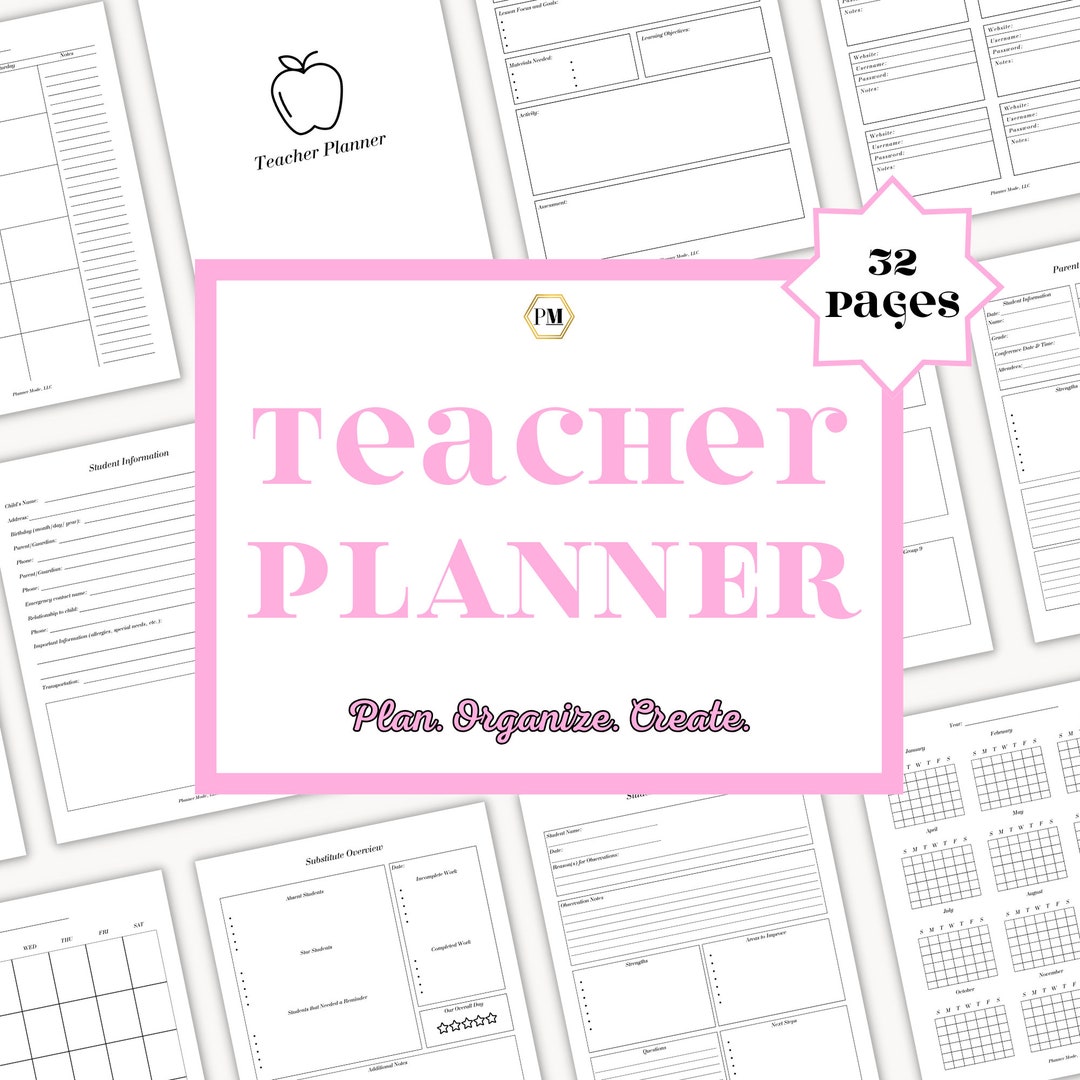 Teacher Planner Printable, Teacher Gradebook, Undated Teacher Planner ...