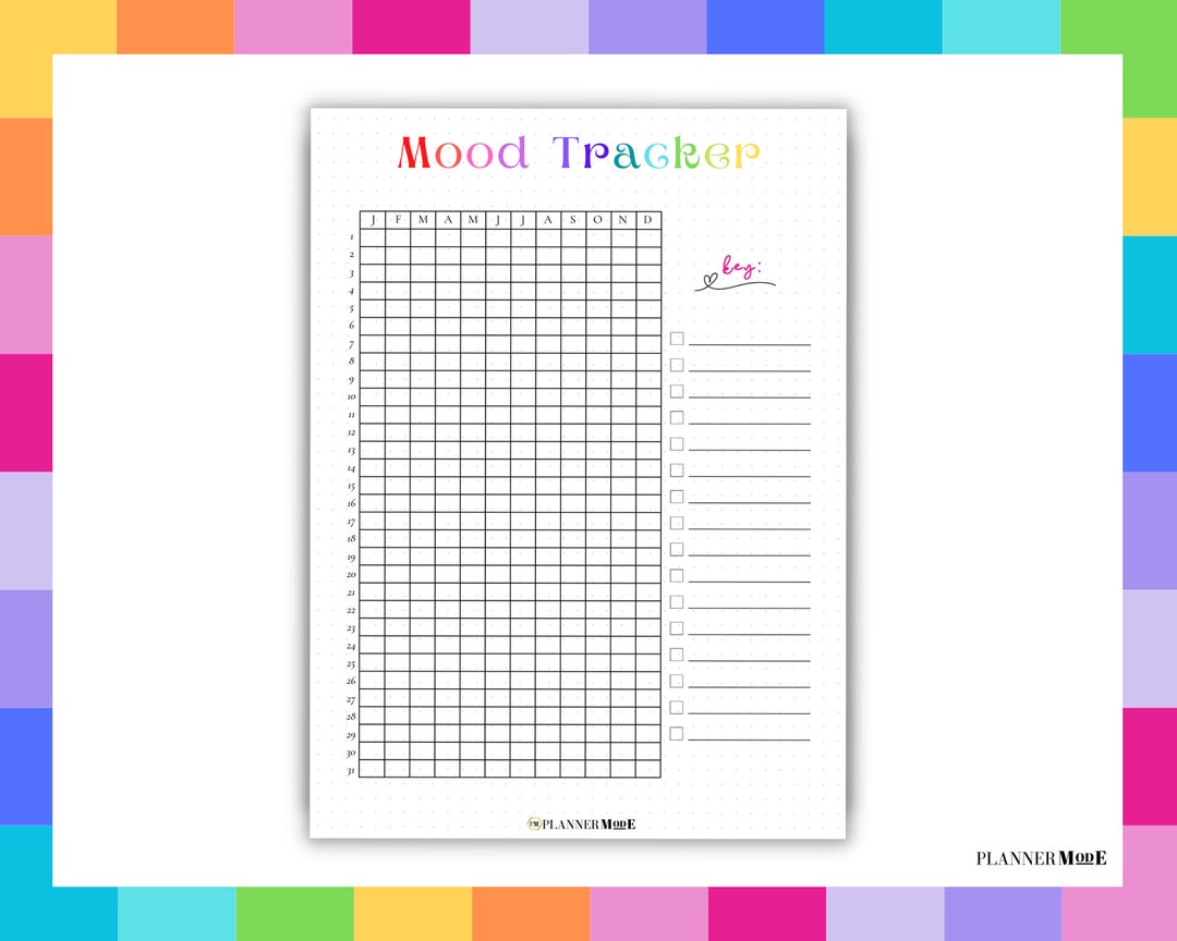 Mood Tracker, Daily Mood, Monthly Mood Log, Mood in Pixels, Mental ...
