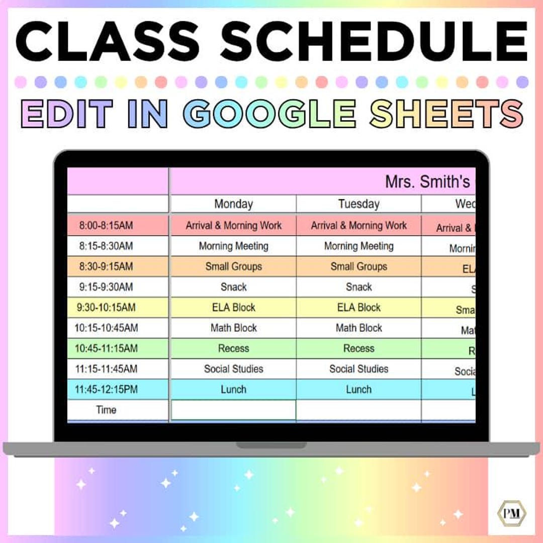Weekly Class Schedule, Editable Google Sheets Template, Teacher Planner ...