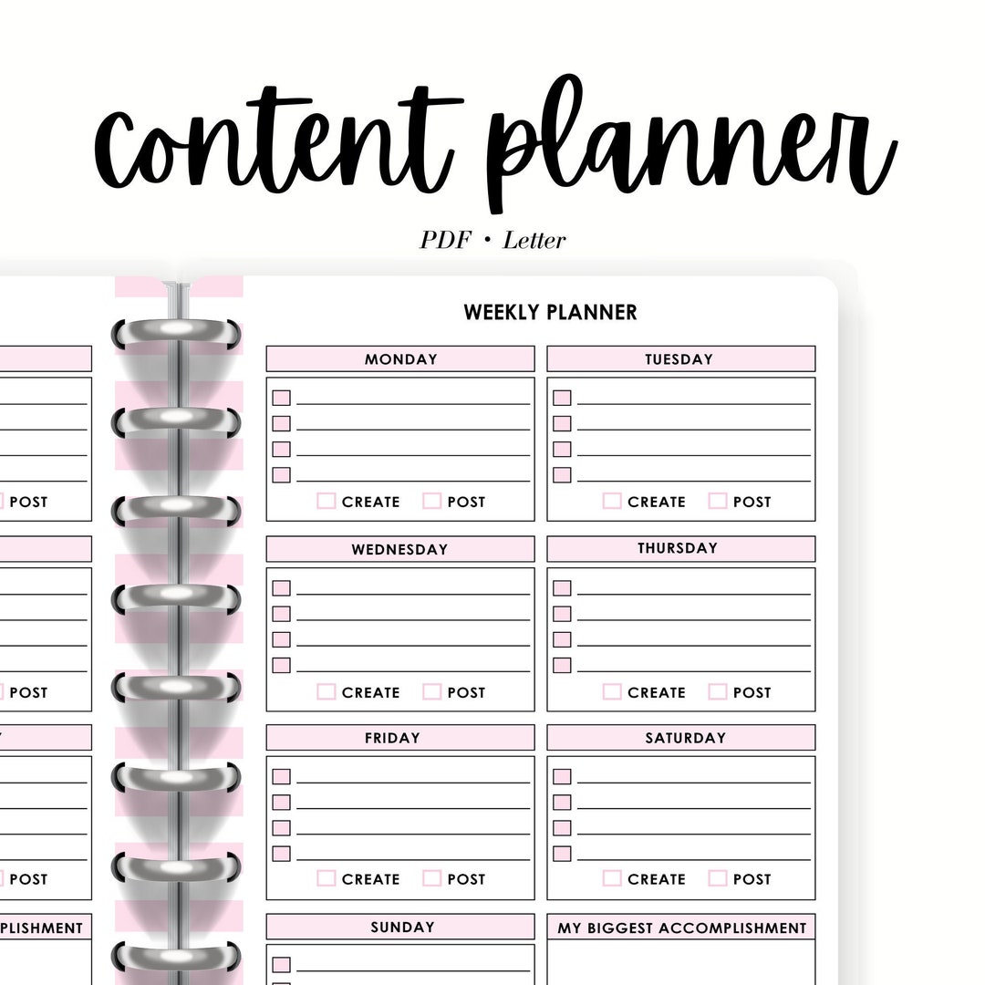 Content Planner Printable | Social Media Calendar PDF | Blog Post ...