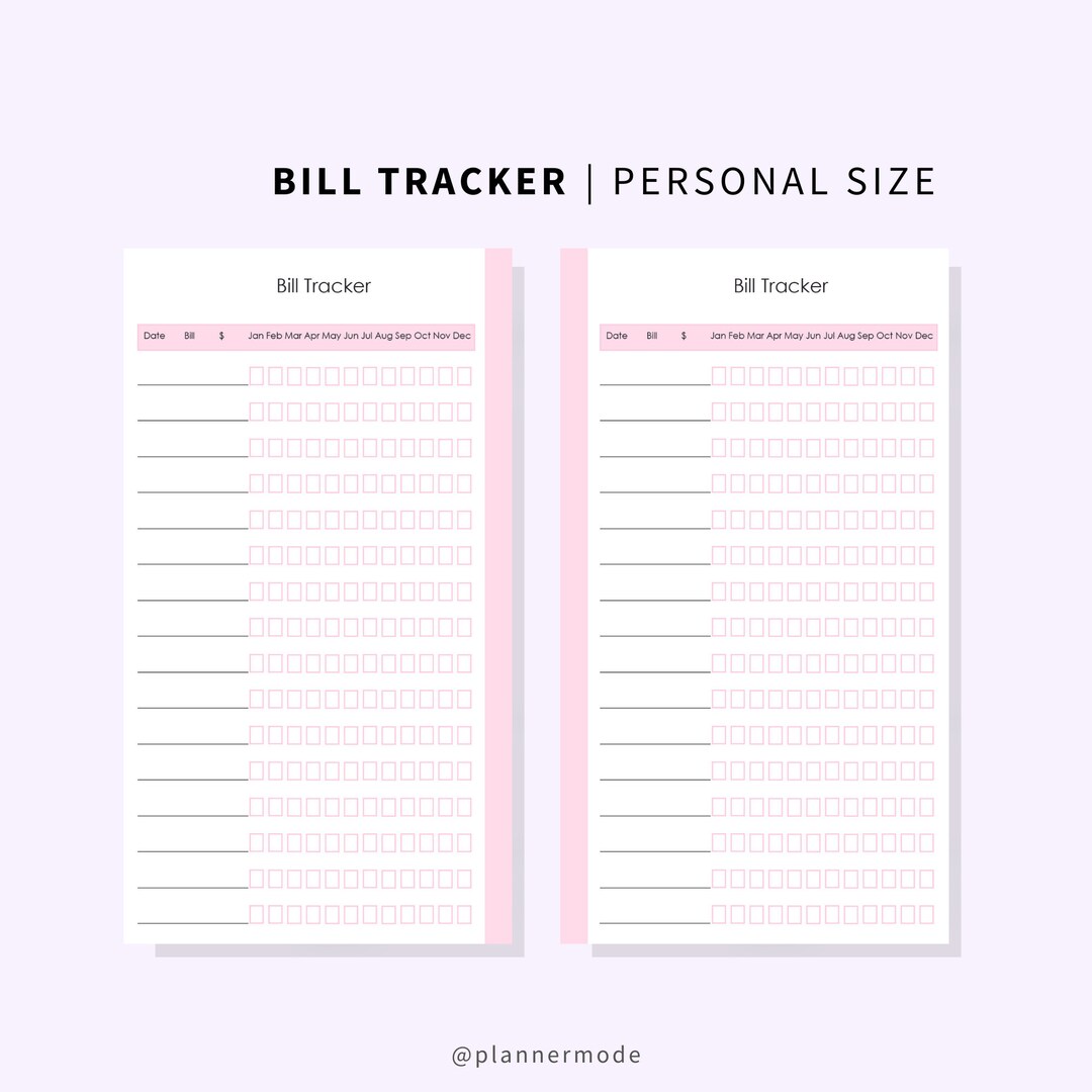 Bill Tracker, Printable Bill Payment Checklist, Yearly Payment ...