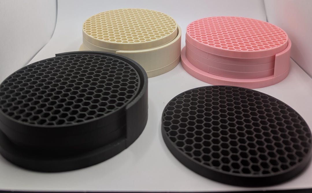 3d Printed Coaster Set With Holder - Etsy