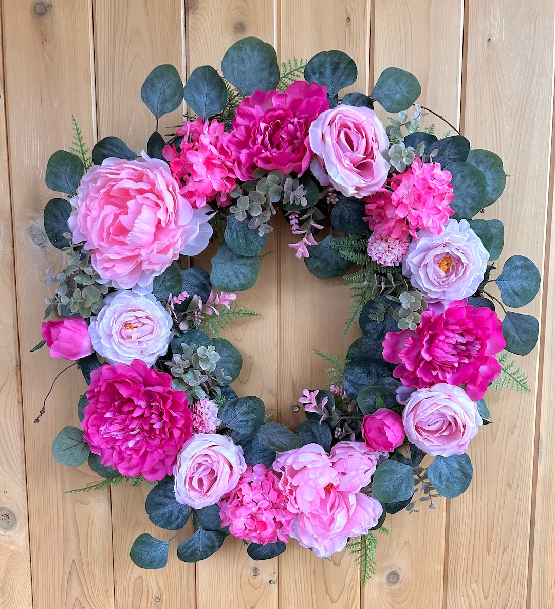 Pink Floral Wreath, Pink Wreath, Pink Floral Door Wreath, Peony Wreath ...