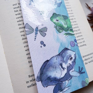 Laminated Watercolor Bookmark | Green Blue Frogs Stationary | Back to ...