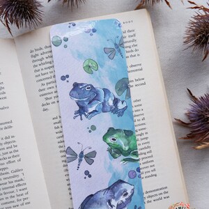 Laminated Watercolor Bookmark | Green Blue Frogs Stationary | Back to ...