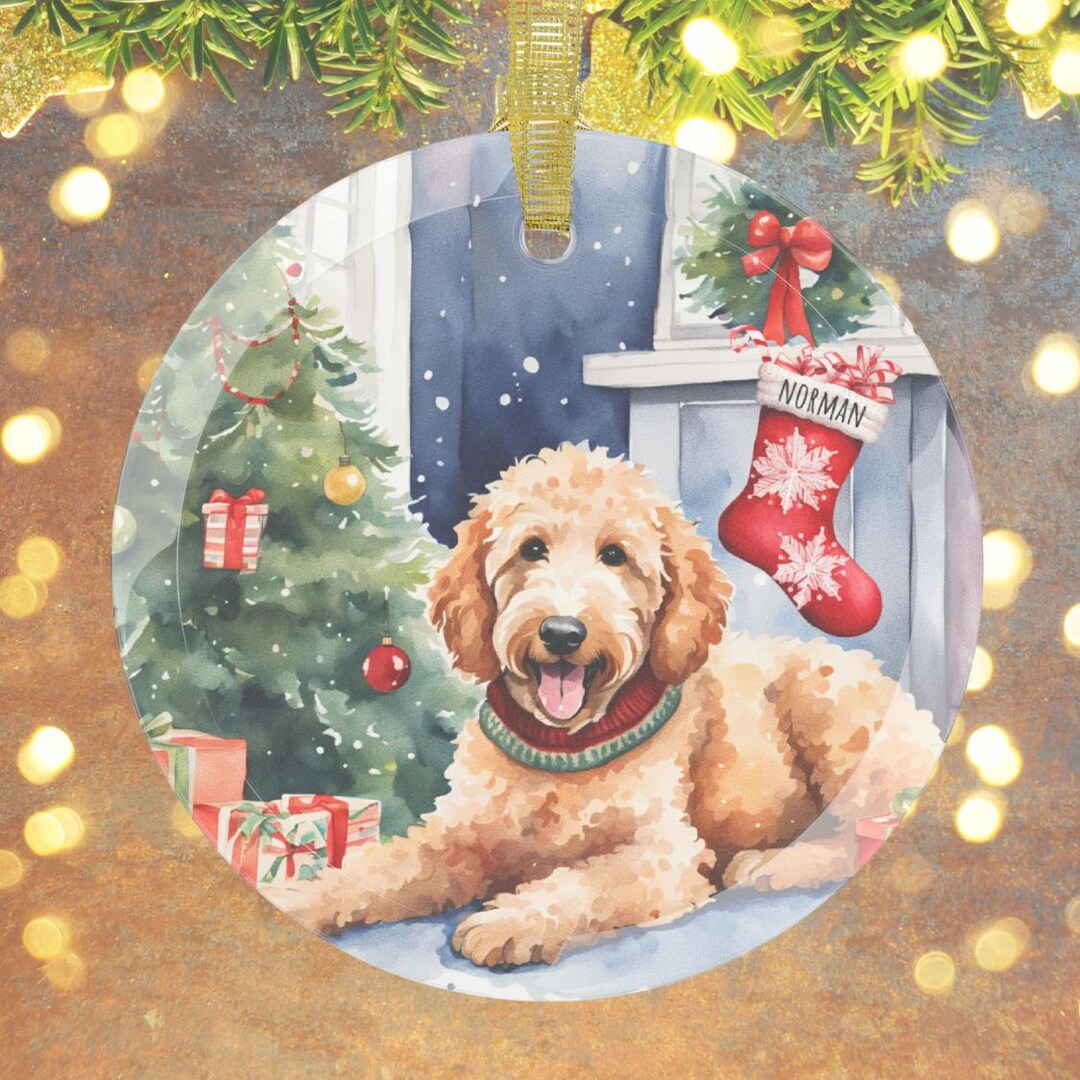Personalized Goldendoodle Ornament, Glass Ornament, Pet Name Ornament ...