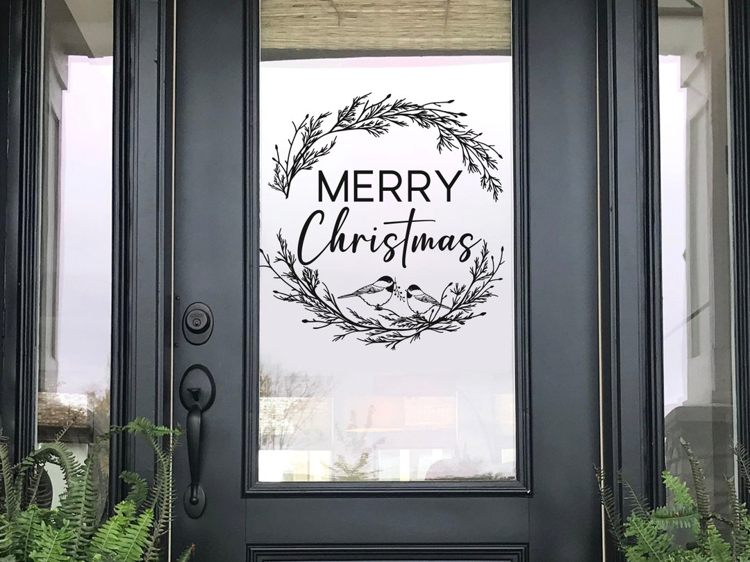 Merry Christmas Wreath Decal, Holiday Window Decal, Holiday Decor, Pine ...