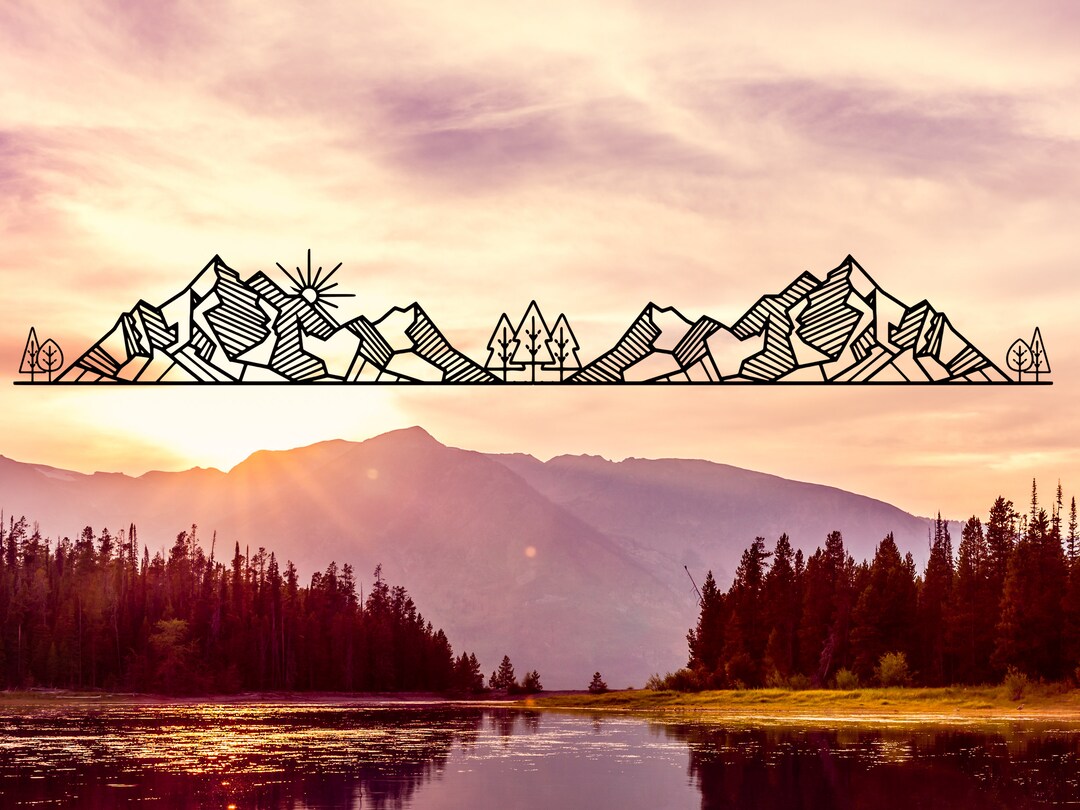 Mountain Scene Vinyl Decal, Mountains & Trees Decal, Camper RV Decal ...