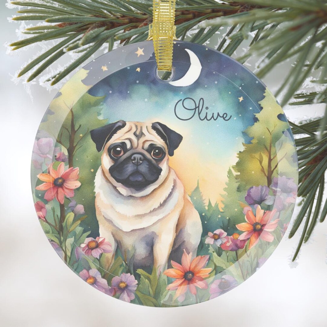 Personalized Pug Glass Ornament, Gift for Pug Owner, Pug Decoration ...
