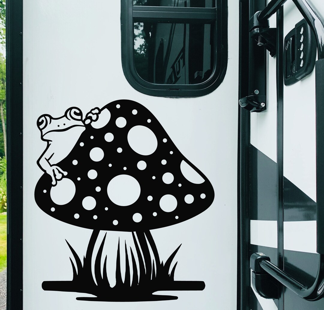 Frog and Mushroom Decal, Mushroom Car Decal, Cute Tree Frog, Camper ...