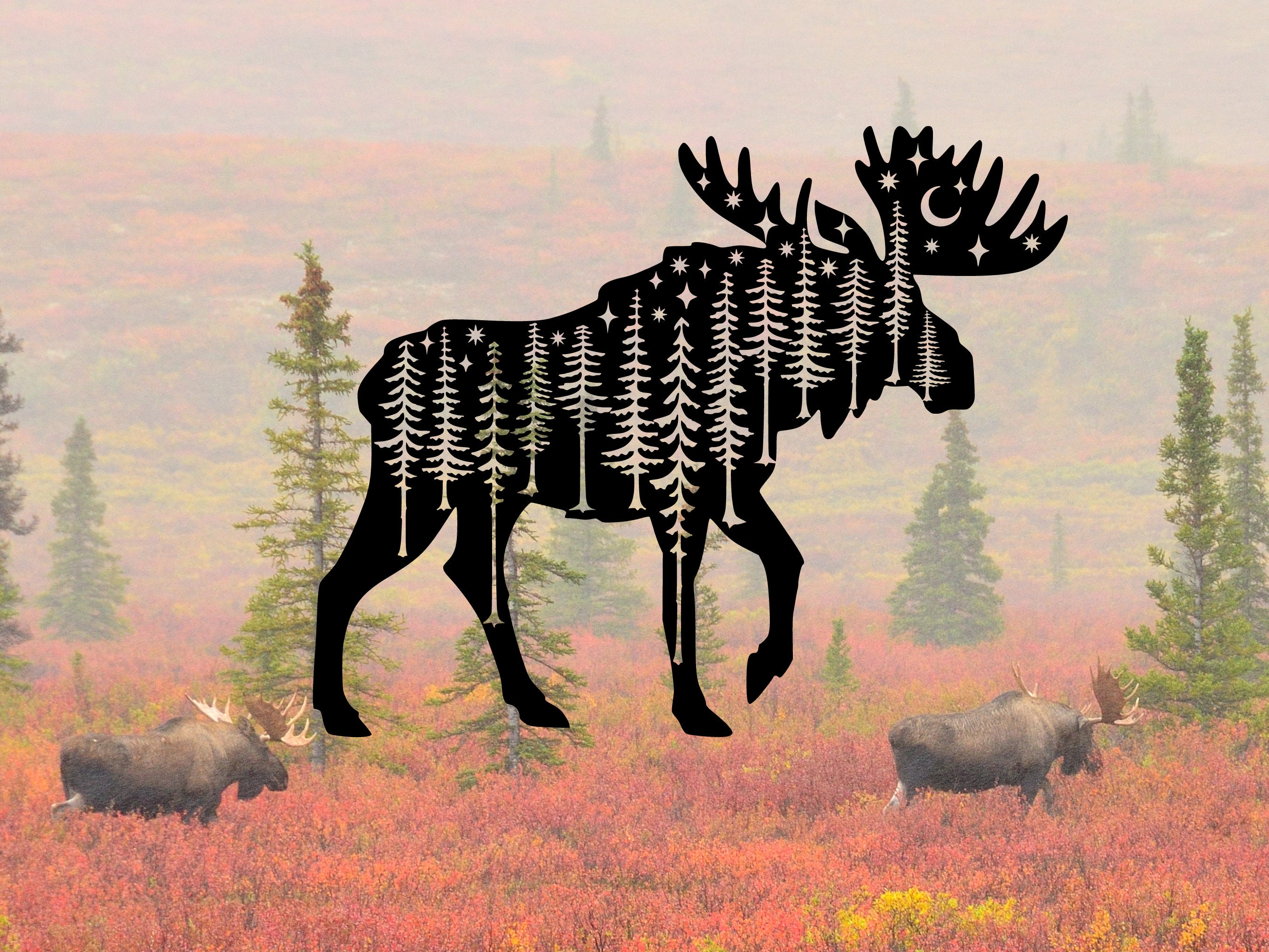 Moose Decal Moose and Forest Decal Nature Decal Outdoors | Etsy