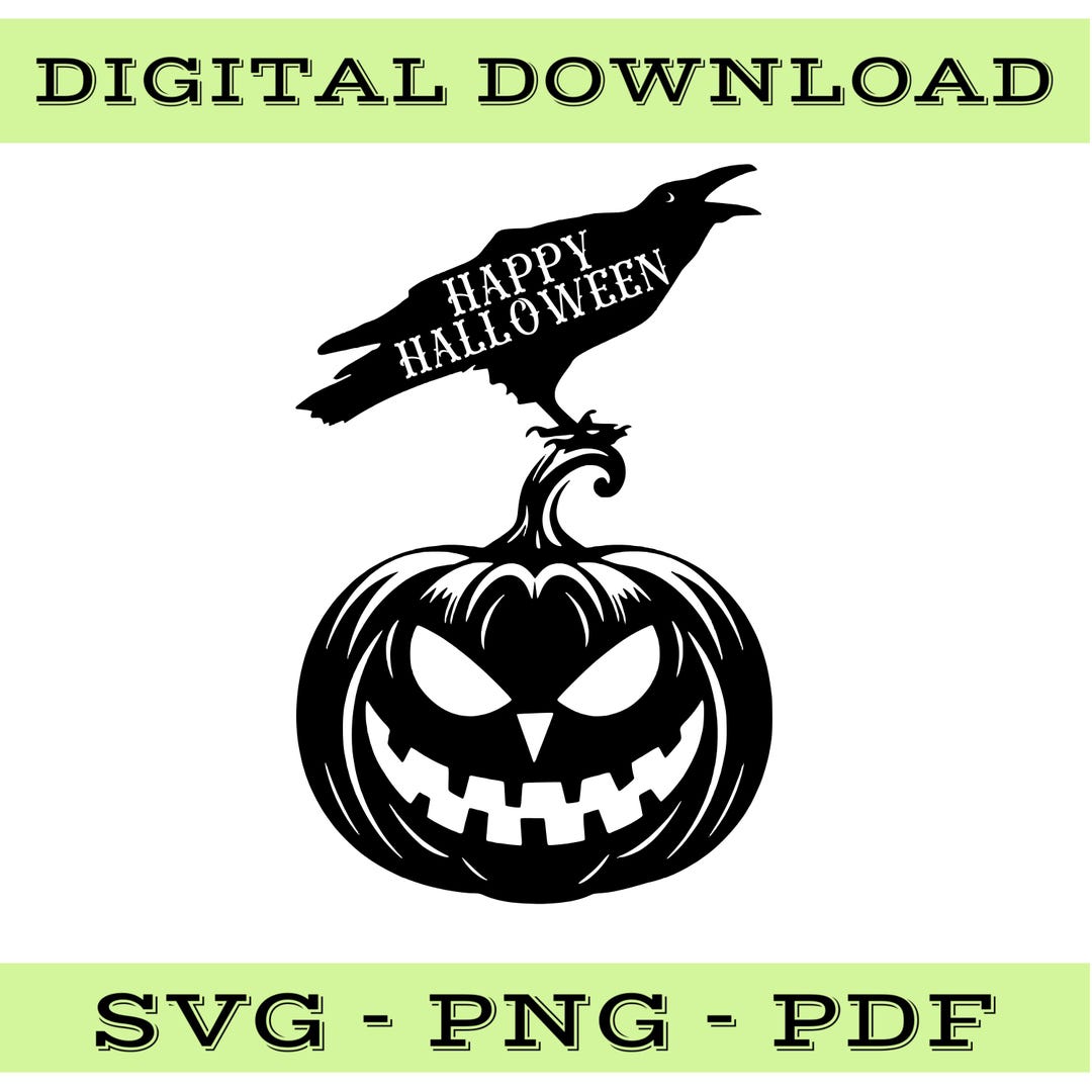Halloween Raven & Jack-o-lantern Clip Art: SVG, PNG, PDF (digital ...