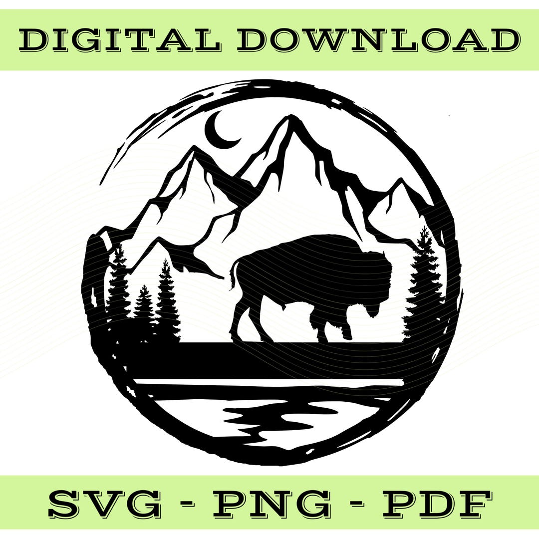 Buffalo SVG File, Bison PNG, Digital Download, Bison Mountains Digital ...