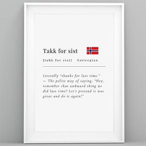 Norwegian 'takk for Sist' Definition Print (digital Download) - Etsy