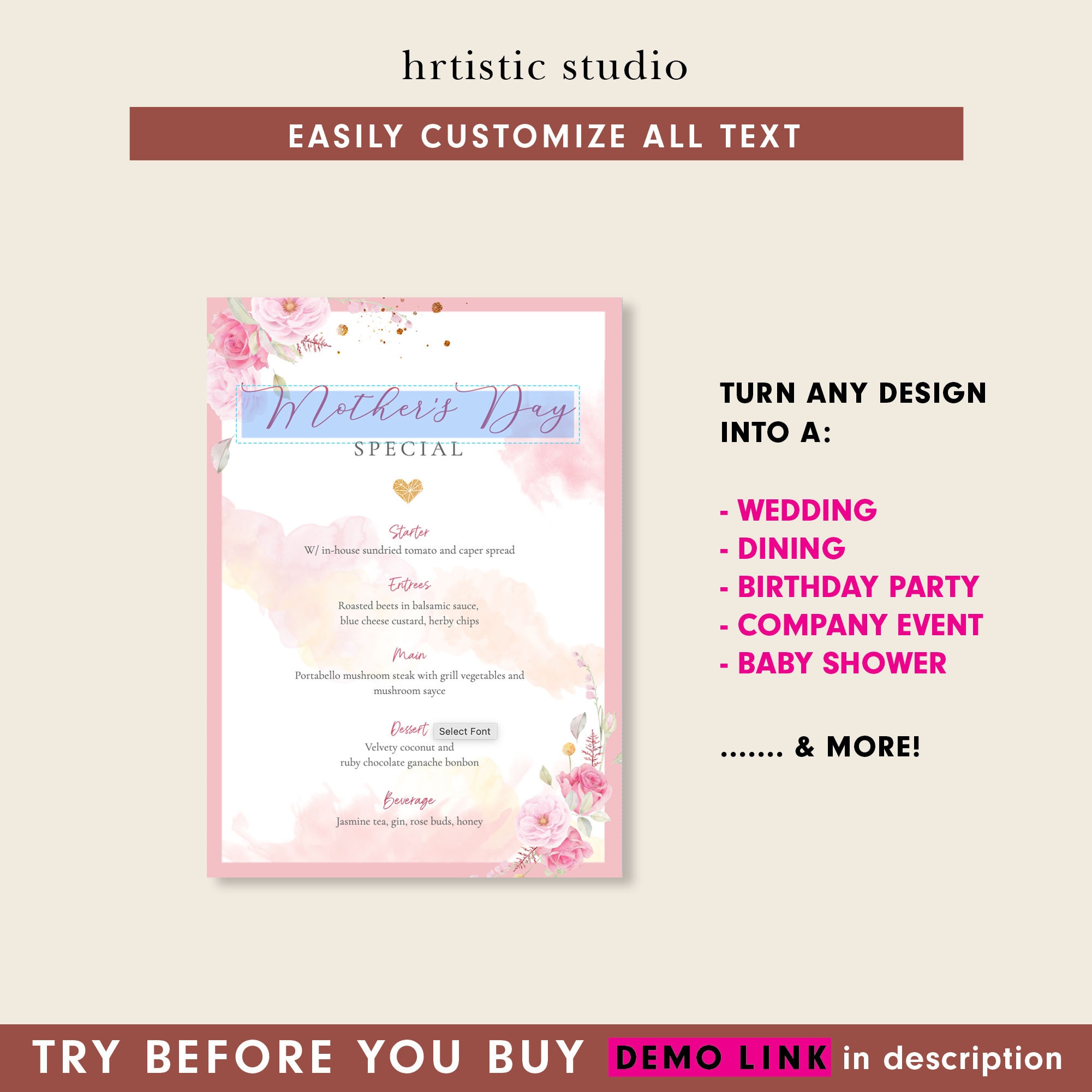 SELF-edited Food Menu Template Dinner lunch Menu Card | Etsy