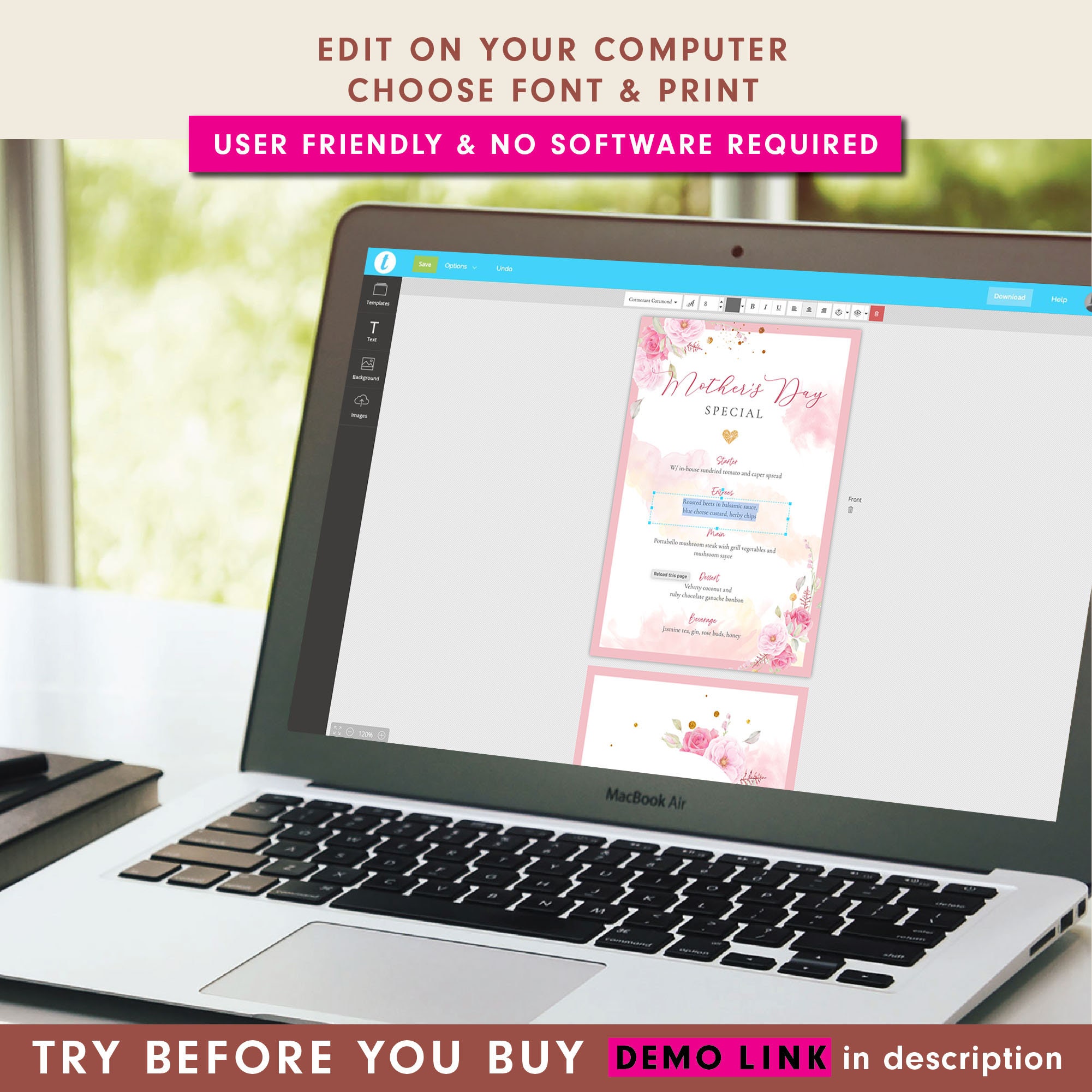 SELF-edited Food Menu Template Dinner lunch Menu Card | Etsy