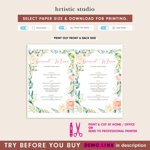 Self-edited Food Menu Template Dinner Lunch Menu Card - Etsy