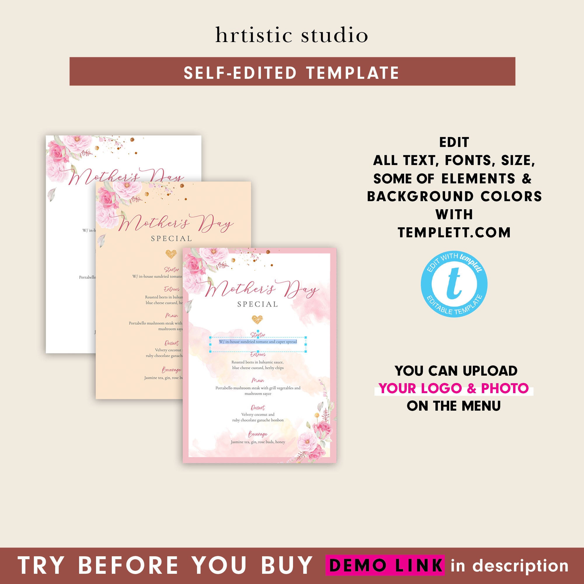 SELF-edited Food Menu Template Dinner lunch Menu Card | Etsy