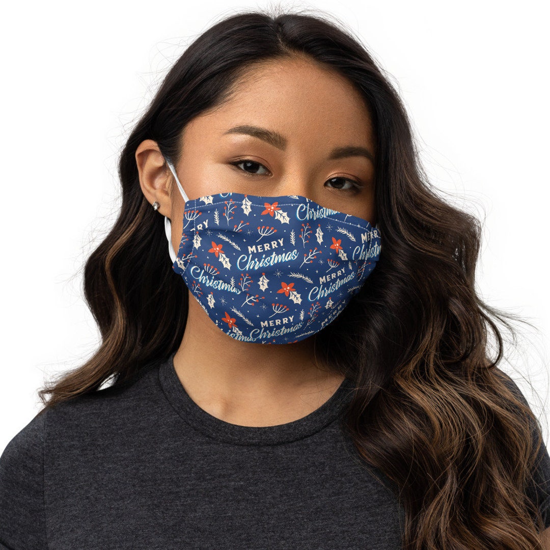 Merry Christmas Premium Face Mask Blue & Red Vintage Pattern - Nose ...