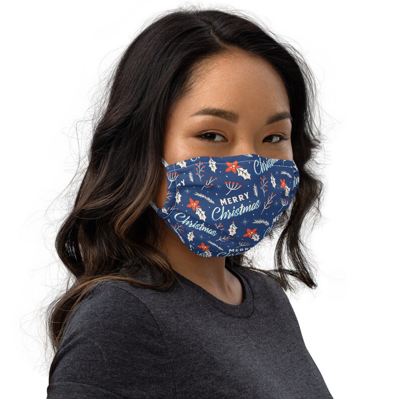 Merry Christmas Premium Face Mask Blue & Red Vintage Pattern - Nose ...