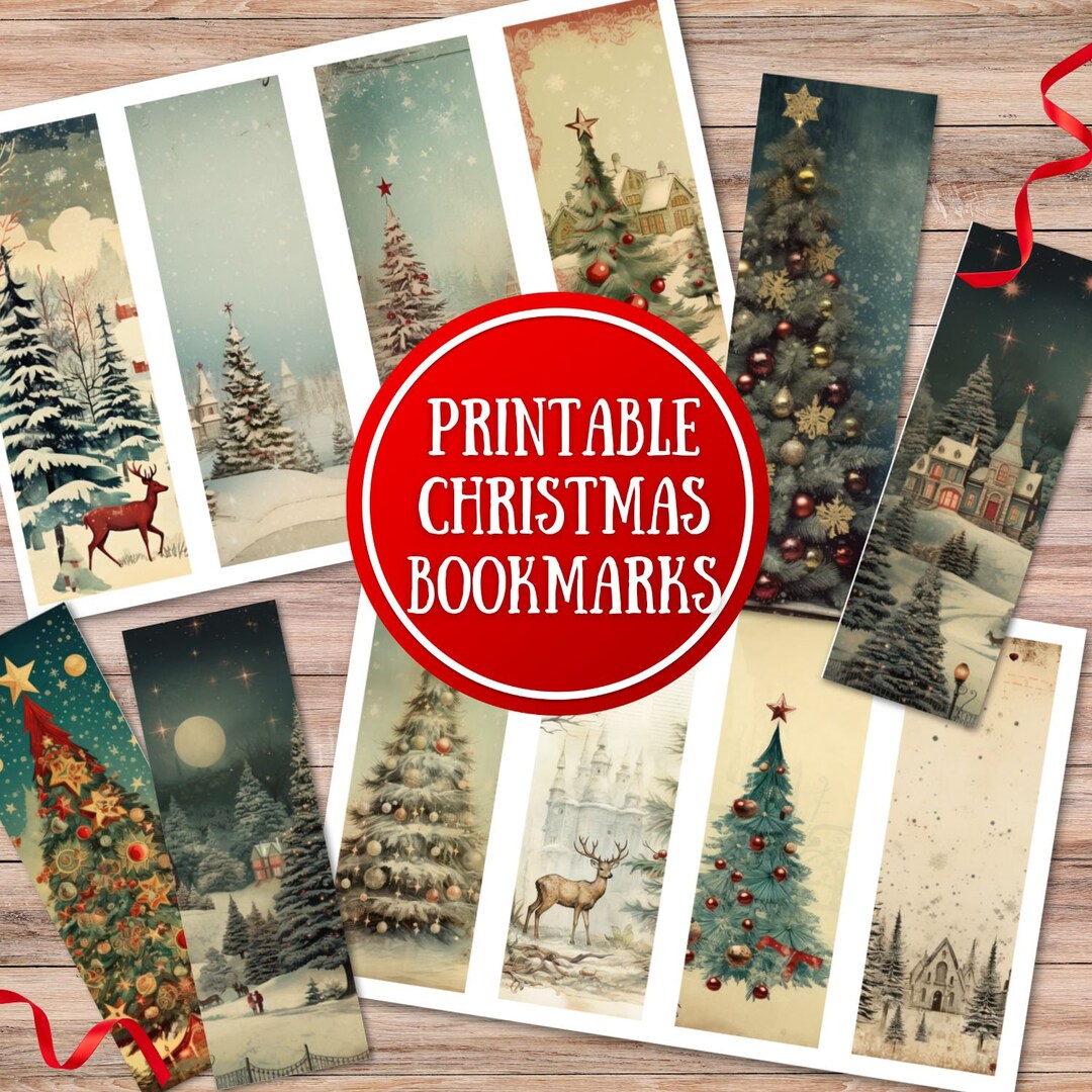 Vintage Christmas Printable Bookmarks, Holiday Gift Tags, Christmas ...