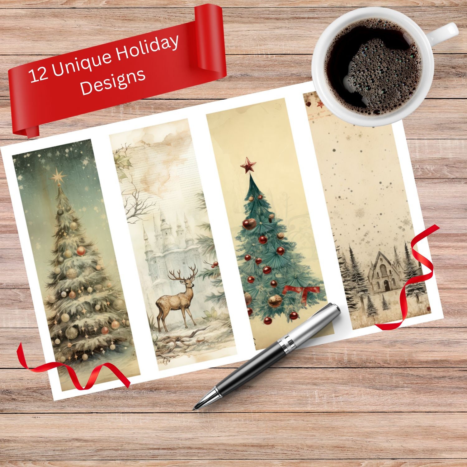 Vintage Christmas Printable Bookmarks, Holiday Gift Tags, Christmas ...