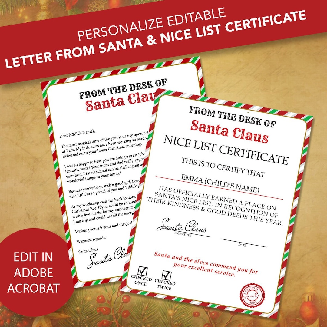 Letter From Santa Download - Nice List, Editable Letter, Printable ...