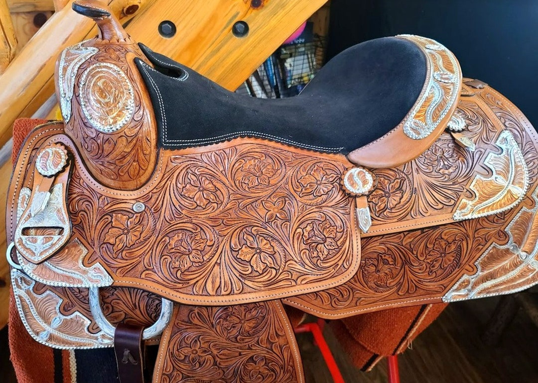 SADDLE SILVER Western Saddle 16 Double T Fully Tooled Show Saddle ...