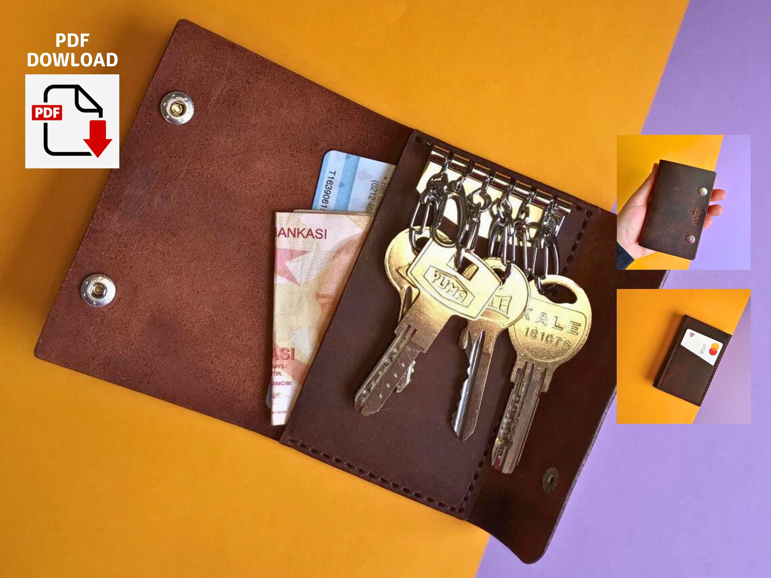 Pdf PATTERN Slim Leather Keychain Case With 2 Card Slots, 6 Hanging ...