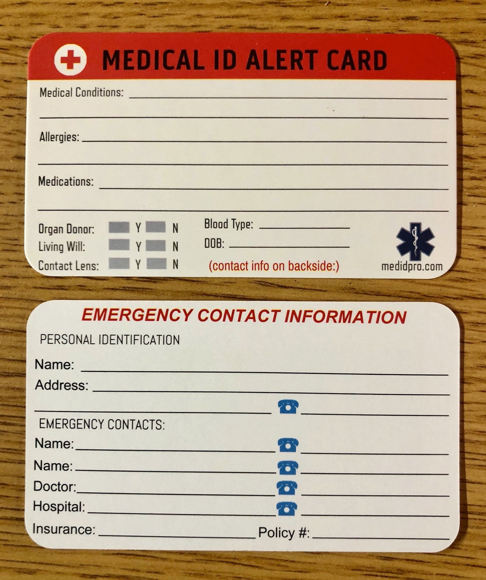 Medical Alert ID Wallet Card – Emergency Contact Information - Etsy