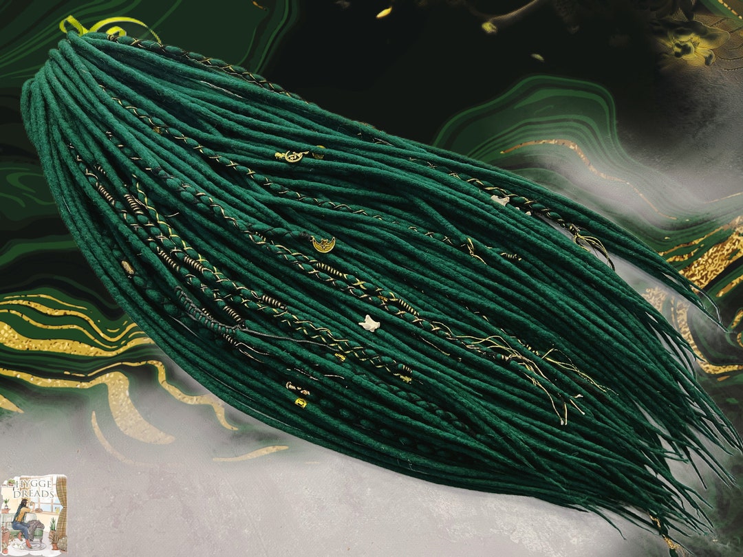Emerald Wool Dreadlocks: Gold Beads, Bone Accents, Viking Boho Style - Etsy
