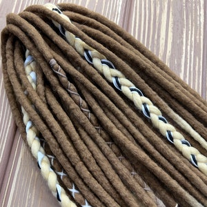 Wool Dreads Ombre Brown on Blond Dreadlocks Threads, Ribbons Boho Viking Style Dreadlocks ...