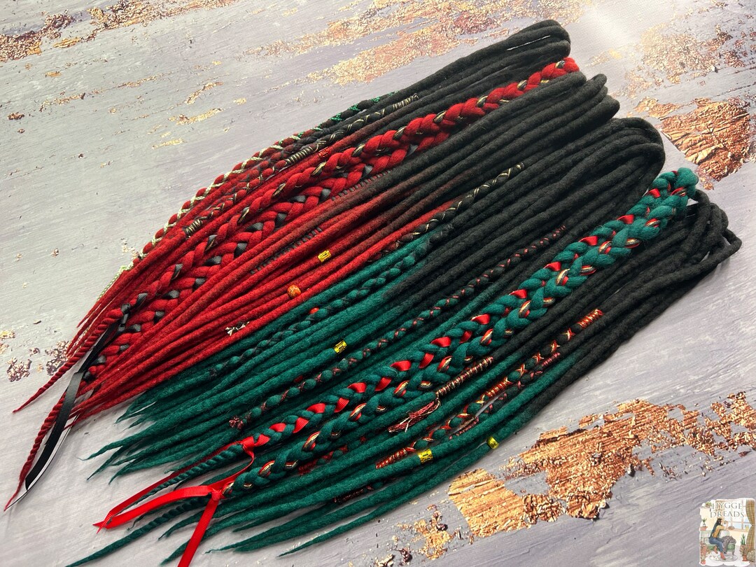 Wool Dreads Ombre Black-red, Ombre Black-green (dark Emerald ...