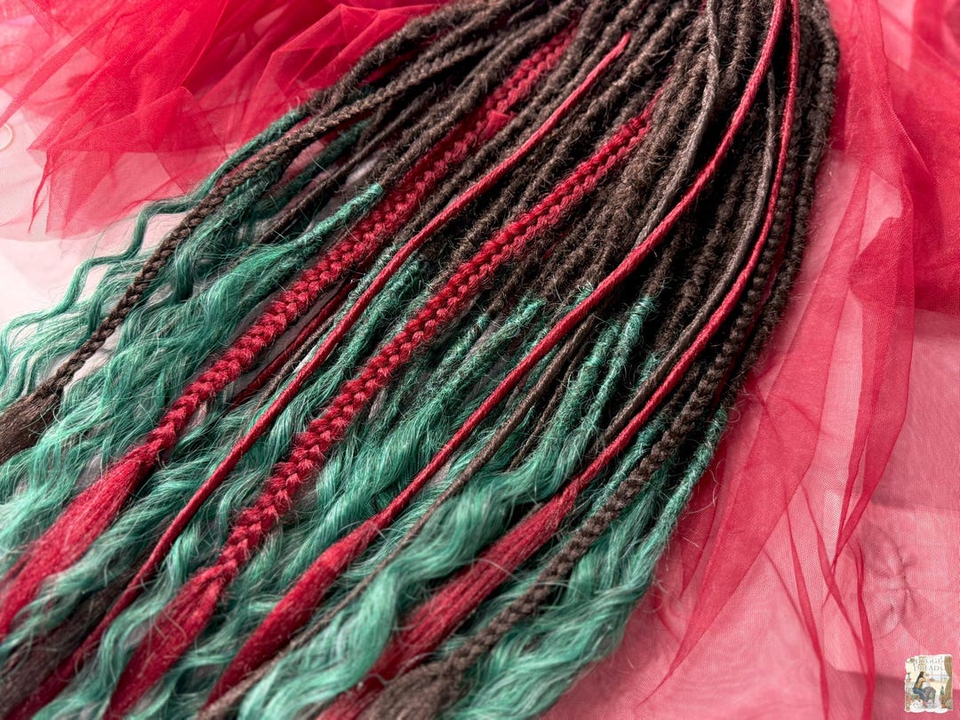 Mix Dreads + Curls + Fishtail + Braids Ombre Dark Brown, Green ...